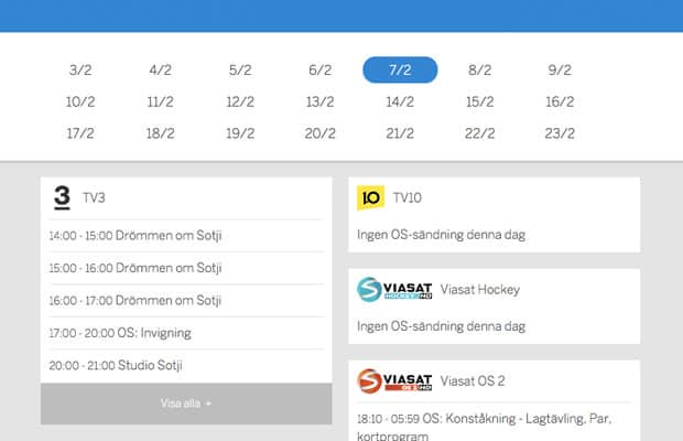Här är TV-tablån för hela vinter-OS i Sotji
